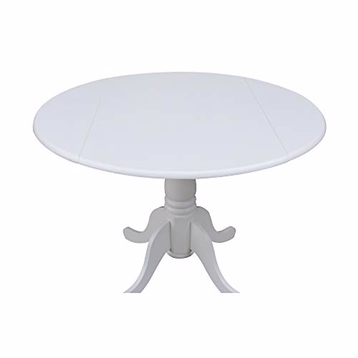 IC International Concepts, 42" Round Dual Drop Leaf Pedestal Dining Table, Solid Real Wood, Sturdy Parawood, White