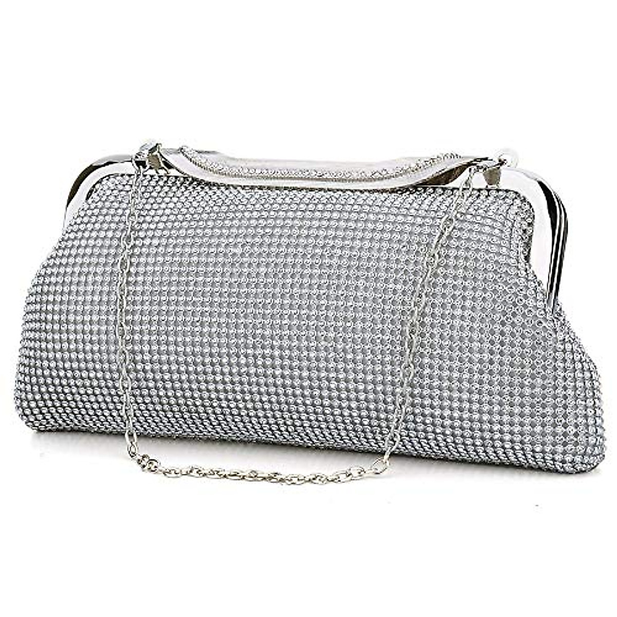 Elegant Evening Party Clutch Handbag Bling Shiny Sparkly Rhinestone Wedding Purse for Women (Silver)