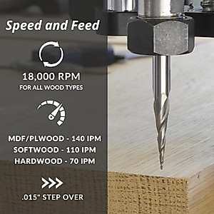 ROUTYBITS - 1/32” Tip Diameter (0.015 in Radius), Tapered Ball Nose Router Bit, 1/4 Inch Dia Shank, 6.3 Degree, Solid Carbide Spiral End Mill, 3D Carving and Engraving, CNC Router Bits