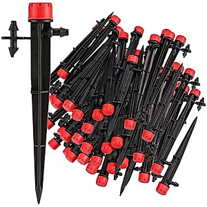 KOHAND 200 Packs 1/4 Drip Irrigation Emitters, 360 Degree Adjustable Irrigation Drippers for Tube Drip Spray Emitters for Garden, Patio, Lawn, Flower Bed