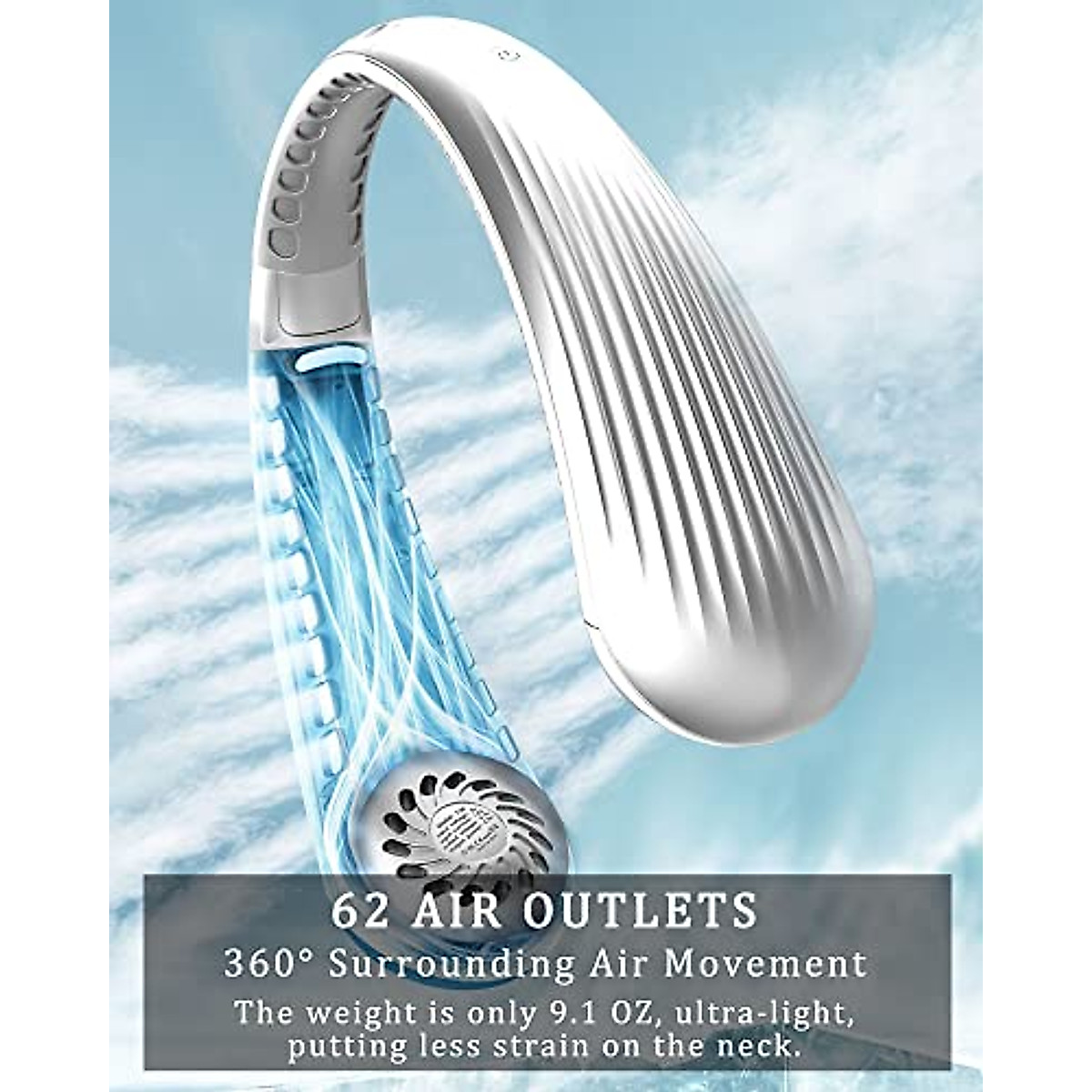 Aeergured Portable Neck Fan 2 Pack, Hands Free Personal Bladeless Fan with 3 Speeds, Adjustable USB Neckband Fans Battery Operated Wearable Fan, 360° Cooling Rechargeable Hanging Neck Fan