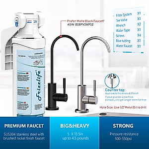 Frizzlife Under Sink Water Filter-NSF/ANSI 53&42 Certified Drinking Water Filtration System-0.5 Micron Removes Lead, Chlorine,Bad Taste & Odor, W/Dedicated Faucet