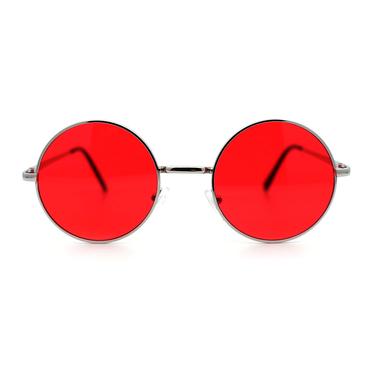SA106 Summer Color Gradient Lens Circle Lens Round Hippie Sunglasses (silver, red)