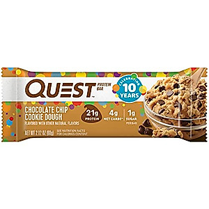 Quest Nutrition Chocolate Chip Cookie Dough - High Protein, Low Carb, Gluten Free, Keto Friendly, 2.12 Oz , 4 Count (Pack of 5)