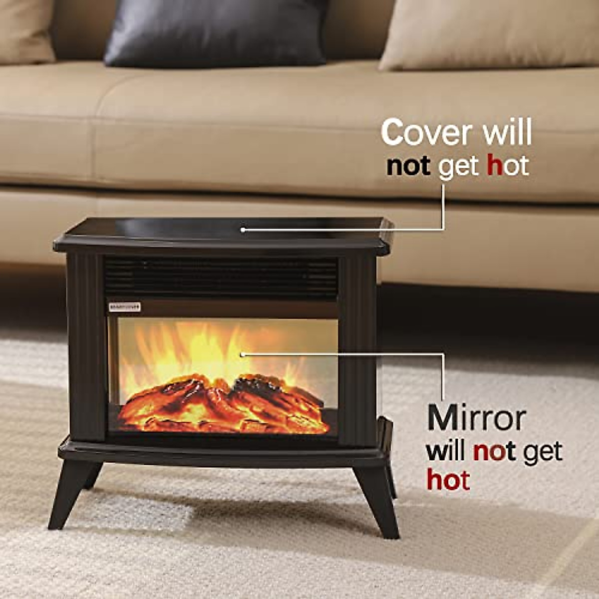DONYER POWER 13" Height Mini Electric Fireplace Tabletop Portable Heater, 1500W, Black Metal Frame,Room Heater,Space Heater