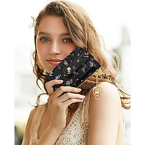 Bistup Credit Card Holder Wallet for Women - Cute Small for Ladies Teen Girls Female Rfid Butterfly Black Leather Cardholder Wallets Organizer Purse Girly Aesthetic Print Unique Zipper