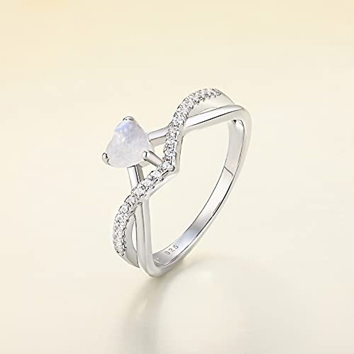 STARCHENIE Moonstone Rings for Women Sterling Silver Heart Birthstone of June Anniversary Promise Wedding Engegement Ring with Cubic Zirconia