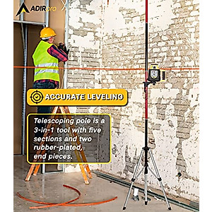 AdirPro Laser Level Pole with Tripod and Mount for Laser Levels, Rotary Lasers & Line Lasers – Telescoping Laser Pole, Mounting Bracket with 1/4”-20 & 5/8-11 Threads, and Adjustable Tripod Stand