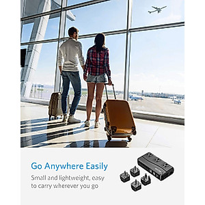 BESTEK Universal Travel Adapter 100-220V to 110V Voltage Converter 250W with 6A 4-Port USB Charging 3 AC Sockets and EU/UK/AU/US/India Worldwide Plug Adapter (Black)