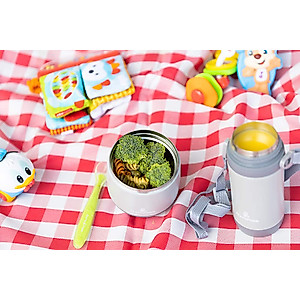 Primo Passi Insulated Food Jar 12 Ounce Stainless Steel Vacuum Insulated Kids Food Jar (Gray)