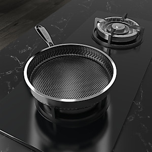 CATHYLIN 316L Stainless Steel Honeycomb Surface Hybrid Non Stick Stainless Wok Pan With Lid,PFOA Free Suitable for Induction, Ceramic, Electric,and Gas Cooktops (Pan with lid, 9 inches)