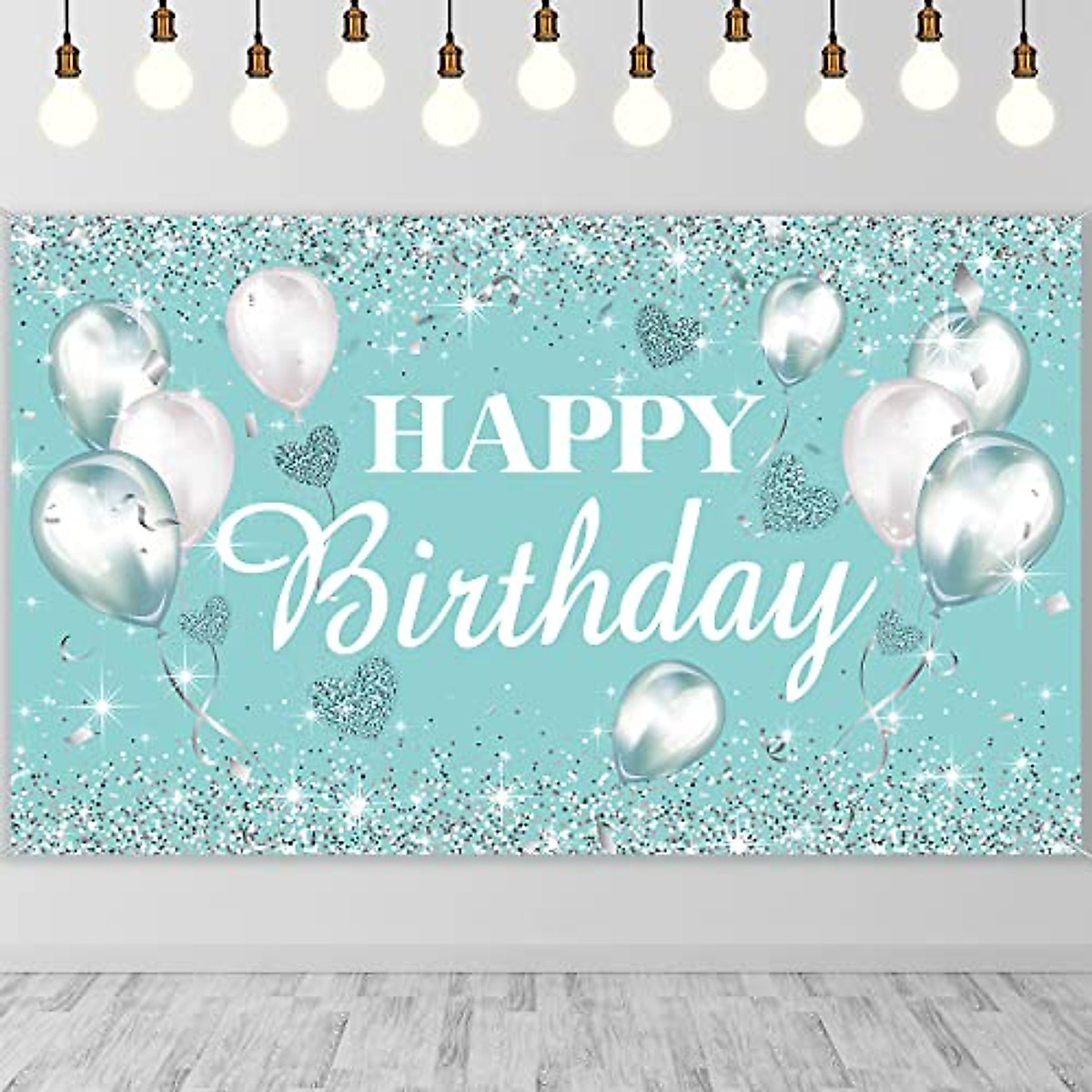 Teal Birthday Party Supplies Turquoise and Silver Birthday Backdrop Banners Turquoise Giltter Birthday Background for Women Girls Photography Birthday Photo Booth Teal Wall Decorations 5.9 x 3.6 Feet