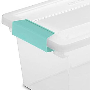 Sterilite Plastic Medium Clip Stacking Storage Box Container with Latching Lid for Home, Office, Workspace, and Utility Space Organization, 4 Pack