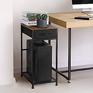 YBING Computer Tower Stand PC Tower Stand with Storage Drawer Mobile CPU Holder Stand with Caster Wheels 2 Tier Rolling Computer Tower Cart for Home Office Fax, Rustic Brown