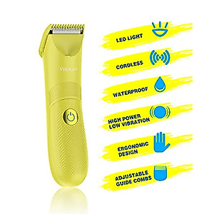 VIKICON Groin Hair Trimmer: Electric Body Shaver/Groomer for Ball &Pubic w/LED Light, Body Hair Grooming Trimmer Replaceable Ceramic Blade IPX7 Waterproof Wet/Dry, USB Charging Lightweight Male Razor