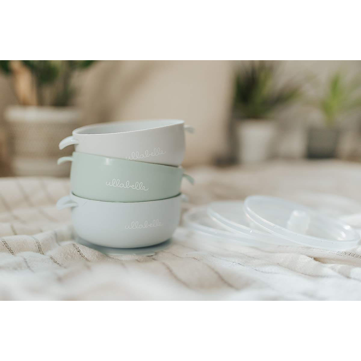 Ullabelle Silicone Baby Bowls with Lids | Toddler Food Storage Bowls | 100% Food Grade Silicone | BPA Free and Nontoxic Material | Independent Feeding (Blue/Sage/Grey, 3 Bowls)