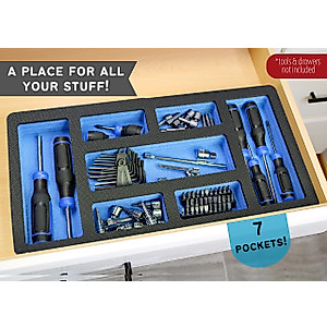 Polar Whale Tool Drawer Organizer Insert Blue and Black Durable Foam Strong Non-Slip Anti-Rattle Bin Holder Tray 20 x 10 Inches 7 Pockets Fits Craftsman Husky Kobalt Milwaukee and Many Others