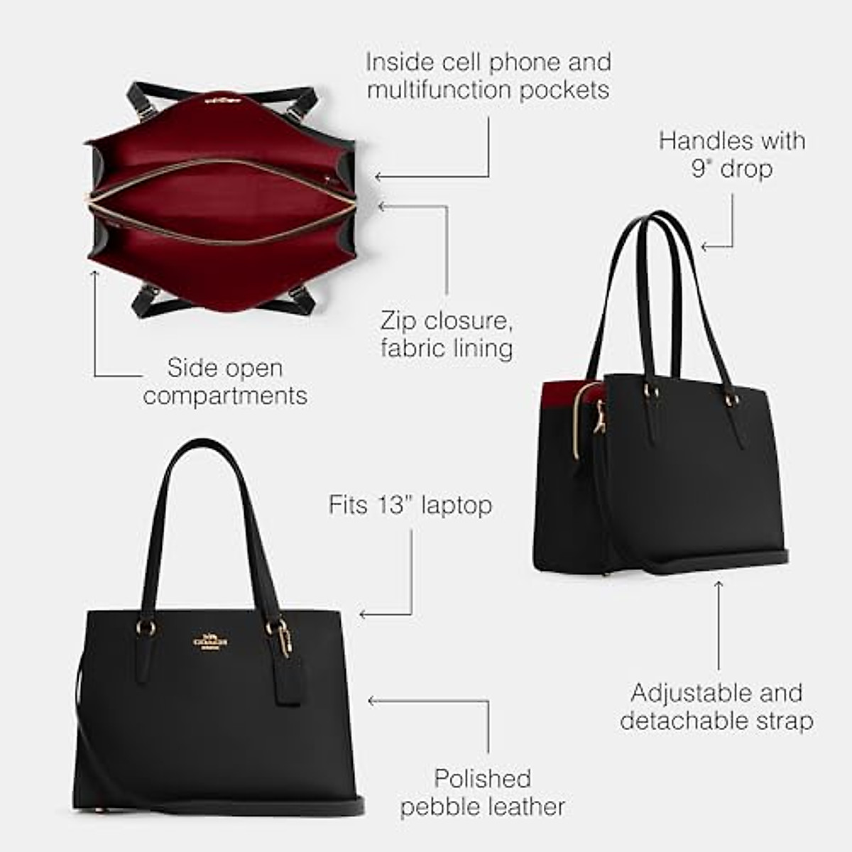 COACH Tatum Carryall, Black True Red