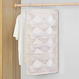 ohihuw Closet Hanging Organizer for Large Size Bras with Enlarged Mesh Pockets Dual Sided Underwear Storage (Beige)