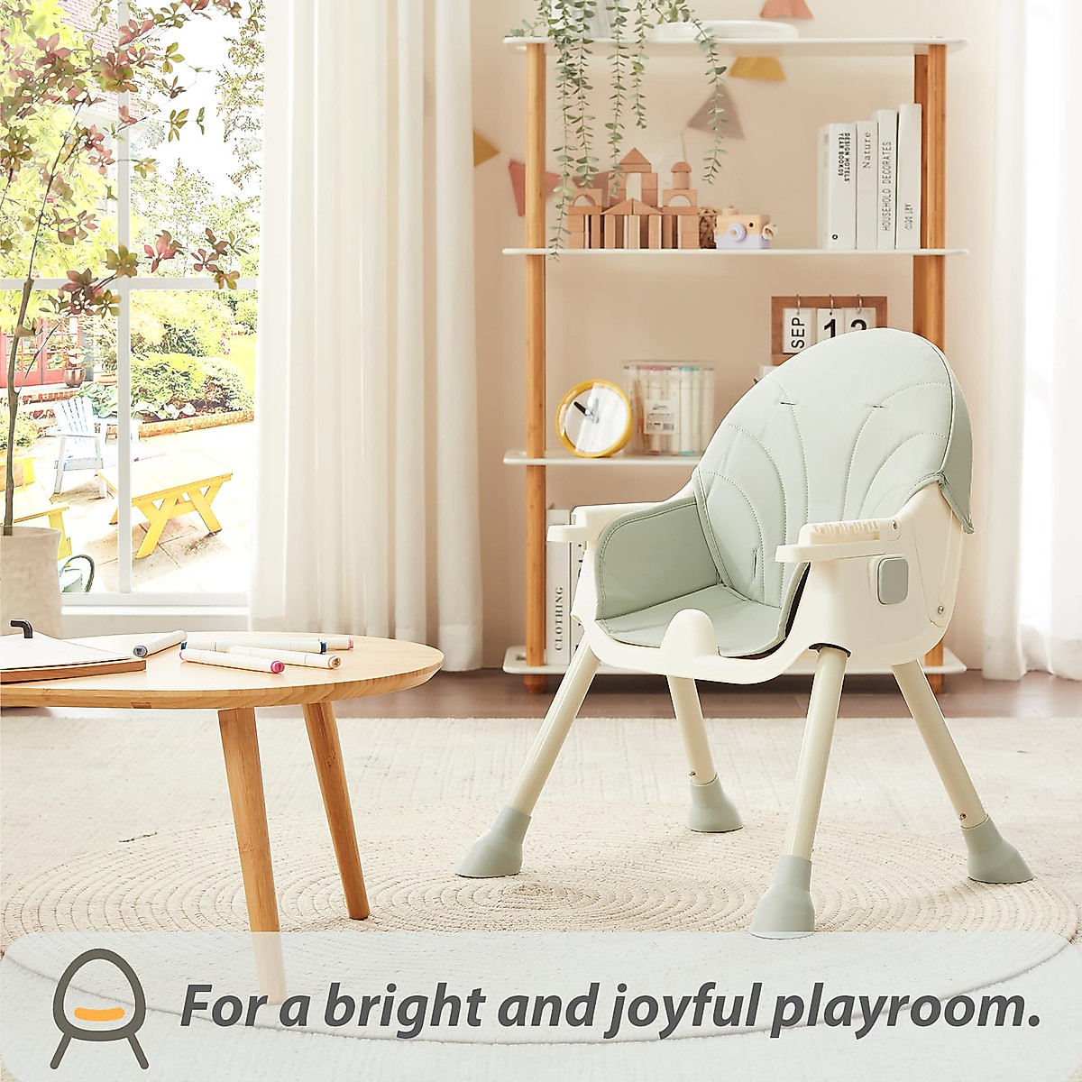 High Chair 4 in 1, High Chairs for Babies and Toddlers, Convertible High Chair with Removable Plastic Tray, 360° Lockable Wheels, Adjustable Backrest & Safety Harness(Green)