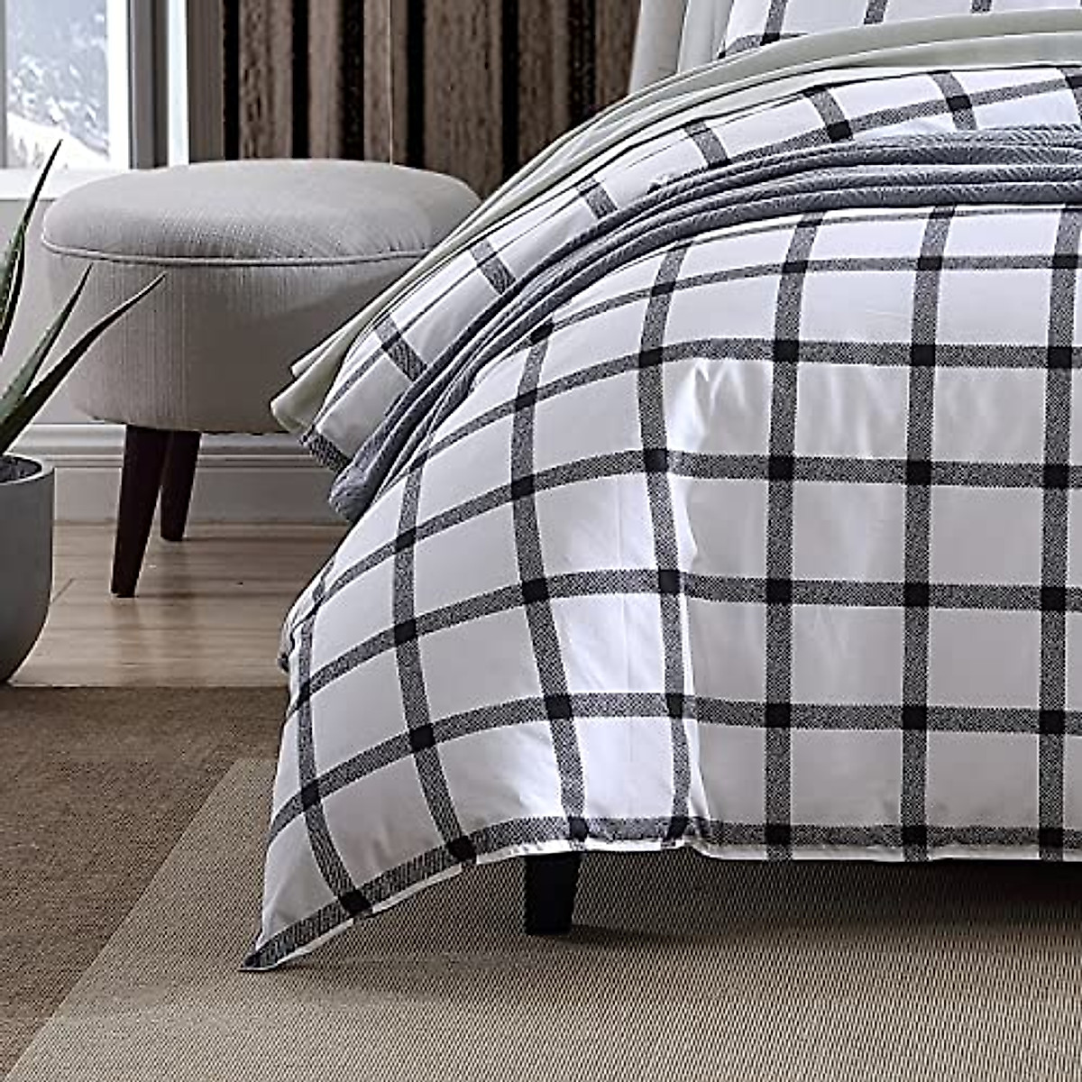 Eddie Bauer - King Duvet Cover Set, Soft Cotton Bedding with Matching Shams, Modern Plaid Home Decor (Bunkhouse Charcoal, King)