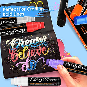 Acrylic Paint Markers, 10 Jumbo Colored Markers, 15mm Jumbo Felt Tip, Waterproof and Permanent Ink Paint Pens for Rock Painting, Stone, Ceramic, Glass, Wood, Canvas, Outdoor Paintings,Signs