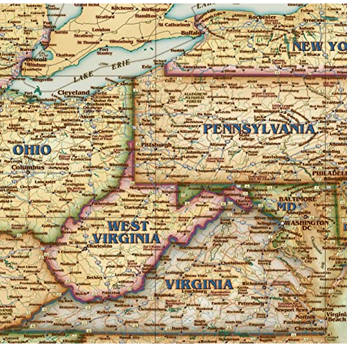 American Map Store Beautiful Wall Map of the United States of America - Classic Antiqued Atlas Style - Extra Large - 73''x40'' - Select Paper or Laminated (Paper, 73'' Wx40'' H)