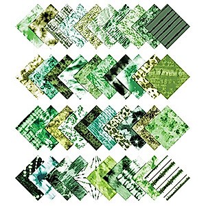 Soimoi 40Pcs Tie Dye Print Cotton Precut Fabrics for Quilting Craft Strips 2.5x42inches Jelly Roll - Green