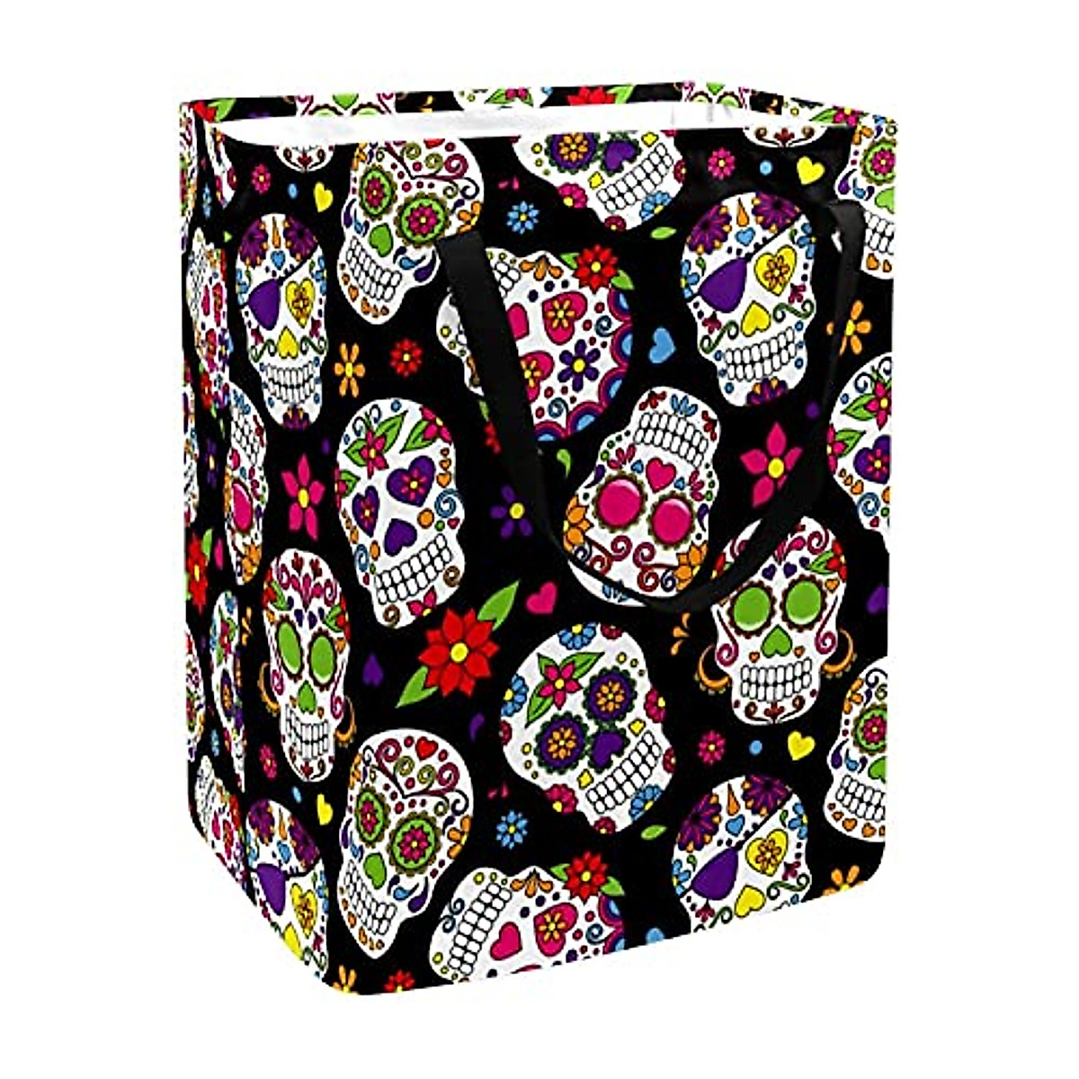 Colorful Sugar Skulls Laundry Basket Collapsible Storage bin with Handles for Hamper,Kids Room,Toy Storage