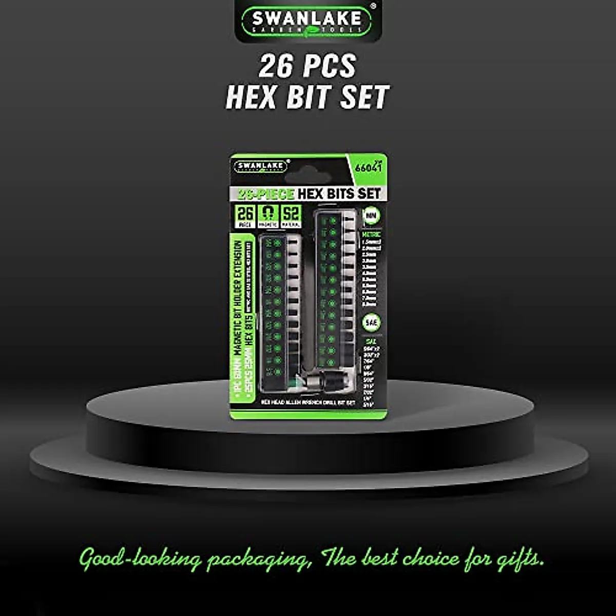 SWANLAKE 26-Piece Hex Head Allen Wrench Drill Bit Set, 1/4Hex Shank Quick Change Bit Holder, Metric and SAE S2 Steel Hex Bits Set
