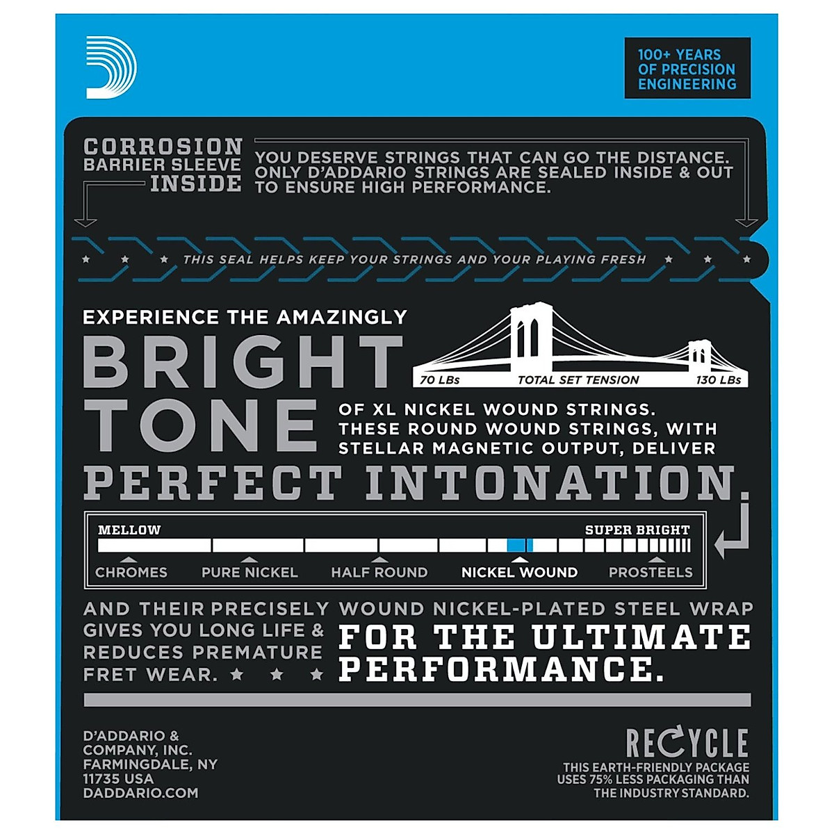 3 Sets of D'Addario EXL140 Nickel Wound Electric Guitar Strings, Light Top/Heavy