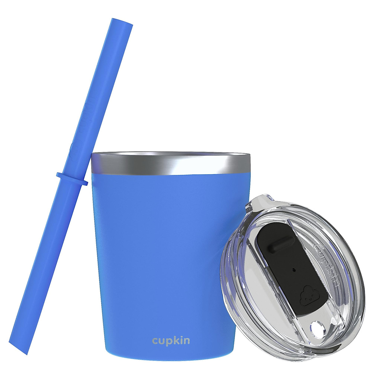 CUPKIN Stackable Stainless Steel Kids Cup Smoothie Tumbler, Powder Coated Insulated Tumblers, BPA Free Lid and Silicone Straw 8 Fl Oz (Pack of 1), Blue