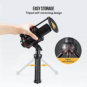 MAONO Computer Microphone All in One USB Condenser Mic 192kHz/24bit with Metal Pop Filter, Tripod, Gain Knob&0-Latency Monitoring for Zoom Meeting, Podcasting, Streaming, YouTube, Voice Over, Gaming