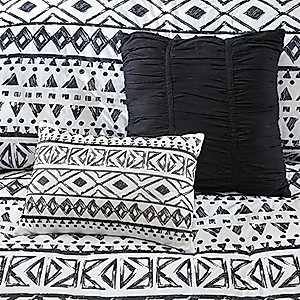 Urban Habitat Larisa Cotton Comforter Set-LuxeTraditional Design All Season Cozy Bedding with Matching Shams, Decorative Pillow, Full/Queen, Reversible Medallion Black 7 Piece