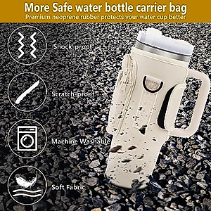 UQM Water Bottle Carrier Bag for Stanley 40 Oz Tumbler with Handle, Water Bottle Holder with Adjustable Shoulder Strap, Stanley Cup Accessories for Hiking Travelling Camping (Cream)
