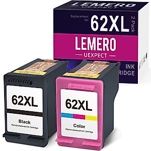 LemeroUexpect 62XL Remanufactured Ink Cartridge Replacement for HP 62XL 62 XL C2P05AN for Envy 5660 7640 5540 7645 5661 5643 OfficeJet 5740 5745 Printer Black Color, 2P