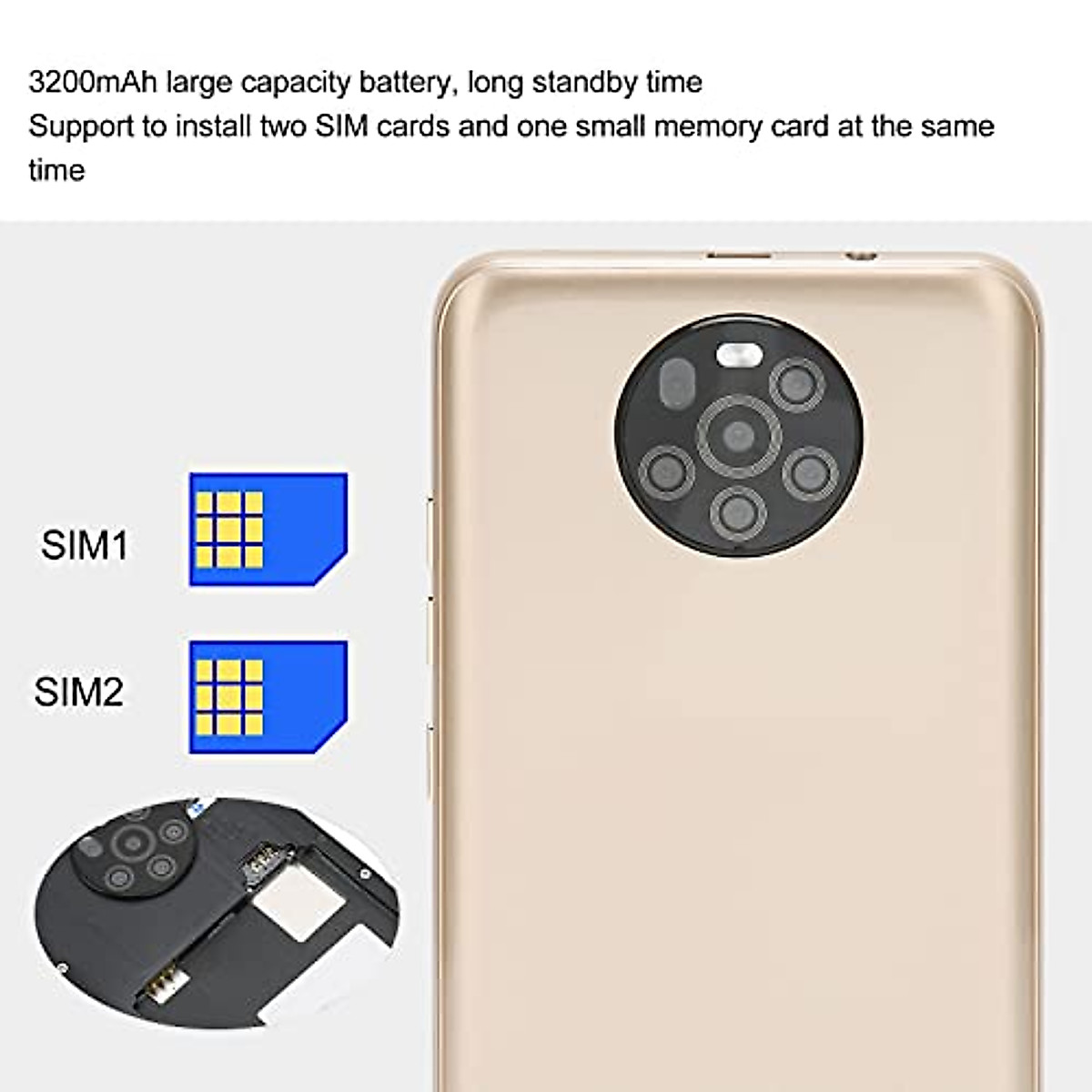 GOWENIC Mate48 Pro Smartphone, Factory Unlocked Smartphone, 5.45 Inch HD Screen Smartphone, Dual Sim Cell Phone Face Recognition Mobile Phone for Android, Fast Processor(Gold)