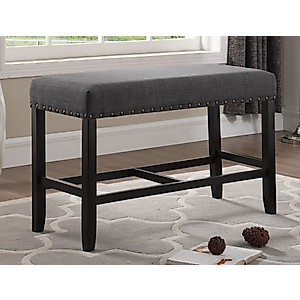 Roundhill Furniture Biony Fabric Counter Height Dining Bench with Nailhead Trim, Grey