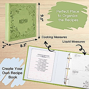 COFICE Recipe Book to Write in Your Own Recipes, 8.5x9.5 Recipe Ring Binder with PU Faux Leather Cover, 4x6 Cards and Tabbed Dividers, Green