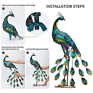 Kircust Metal Peacock Garden Statue and Sculpture, Peacocks Yard Art Lawn Ornament for Outdoor Backyard Porch Patio Decor(1-Piece)