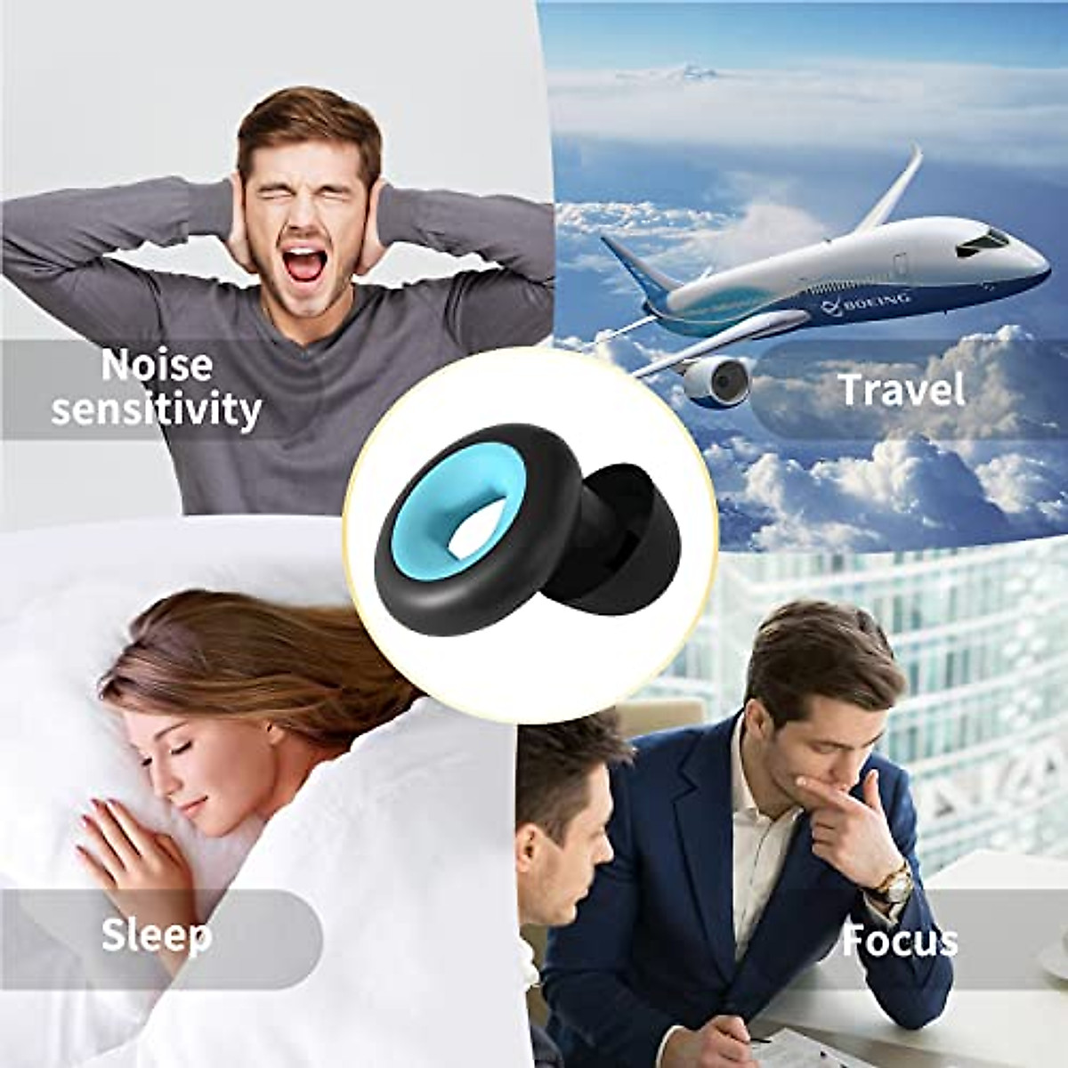 Vodolo Noise Cancelling Ear Plugs for Sleep - EarPlugs for Sleeping and Concentration - 2 Pair Reusable Silicone Flexible Earplug for Noise Reduction, Earplug for Side Sleepers Noise Sensitive Person