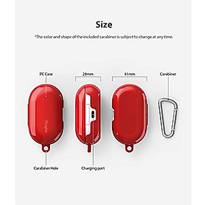 Ringke Case Designed for Galaxy Buds Plus (2020) and Galaxy Buds (2019) Hard PC Case Cover Accessory Upgraded Version with Carabiner - Glossy Red
