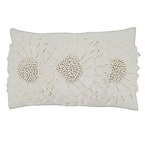 SARO LIFESTYLE Floral Appliqué Throw Pillow, 14" x 23" Down Filled, Ivory