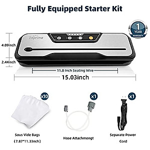 Toprime Vacuum Sealer Machine VS6612, 80Kpa Powerful Food Sealer Built-in Cutter with Sealing Bag and Hose, Vacuum Air Sealing System for Seal a Meal and Sous Vide