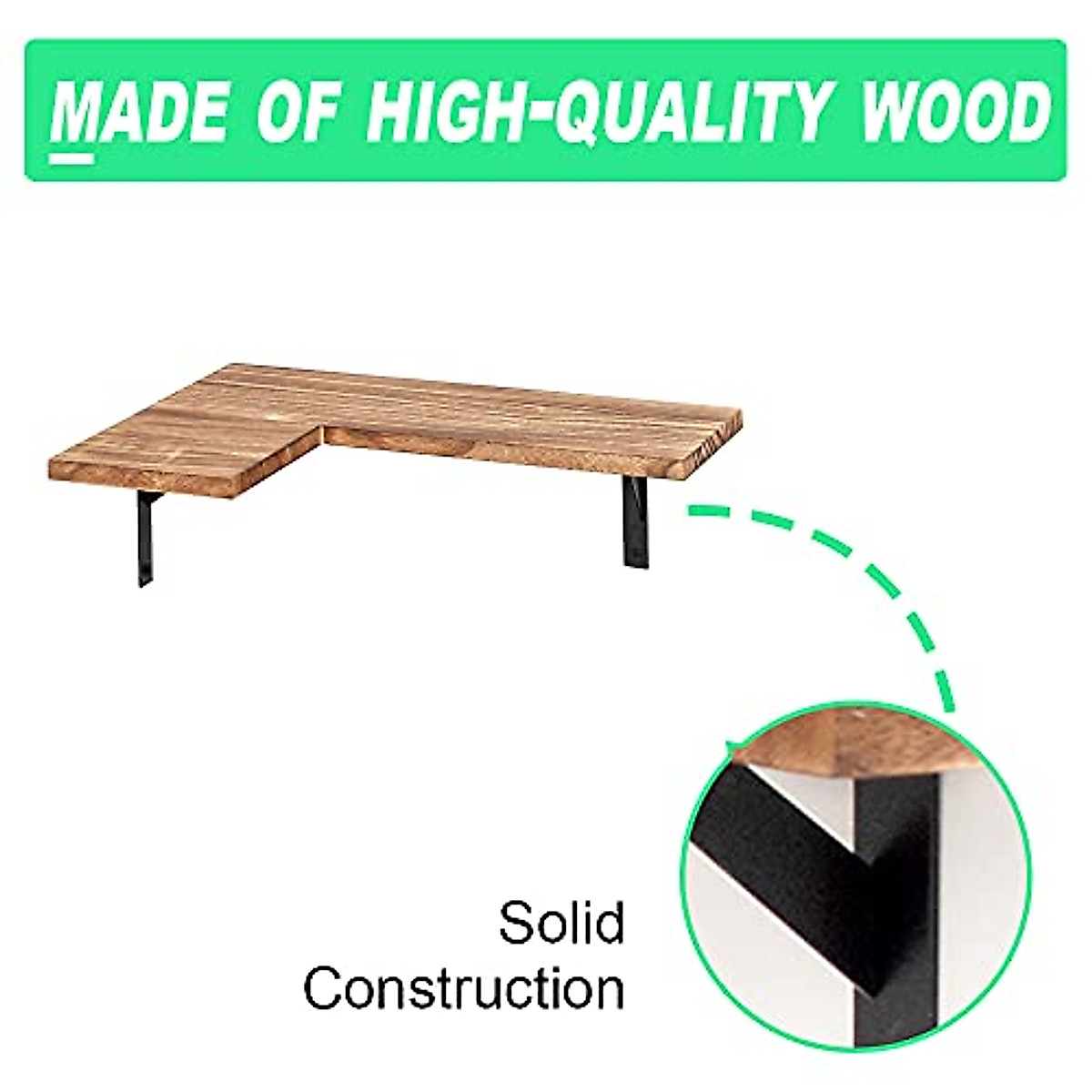 Coral Flower Wall Shelves Rustic Wood Corner Floating Shelves for Bedroom Living Room Bathroom Kitchen Set of 2