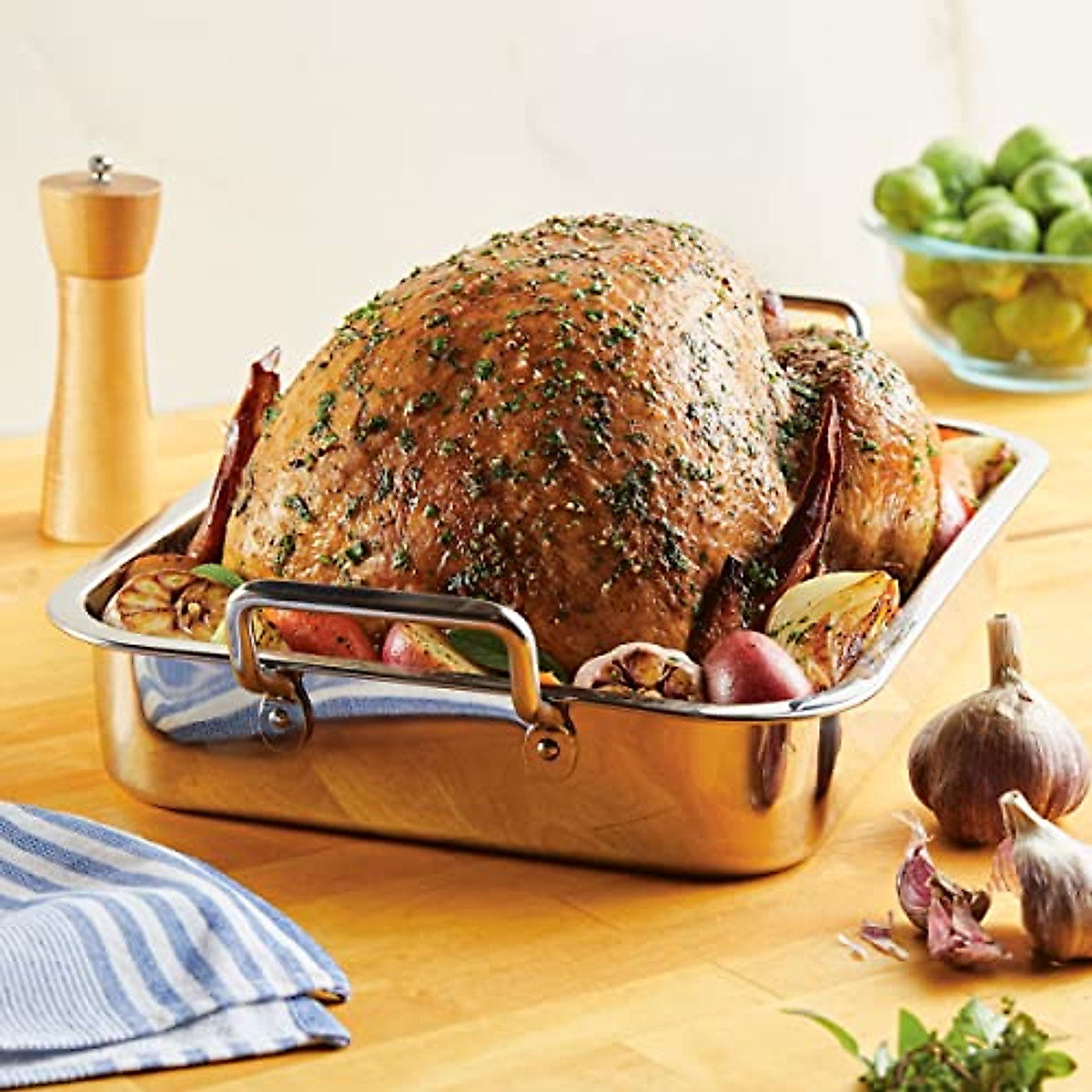 Farberware Classic Traditions Stainless Steel Roaster/Roasting Pan with Rack, 17 Inch x 12.25 Inch