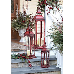 Set of 3 Extra Tall Red Candle Lanterns - 19.75, 28 and 37 Inch