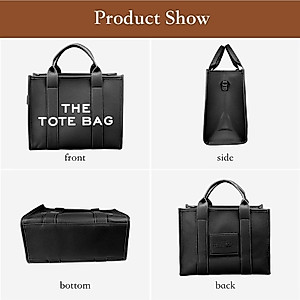 The Tote Bags for Women Large Travel Tote Bag Purse with Zipper PU Leather Tote Bag Top-Handle Shoulder Crossbody Bags Black