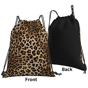 LAKUERVI Drawstring Backpack Bag Brown Leopard Print Sports Gym Sack Wildlife Animal Skin Pattern Drawstring Bag String Bag Decorative Shopping Sports Yoga Travel Backpack For Men Women