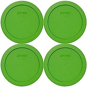 Pyrex 7201-PC Lawn Green Round Plastic Food Storage Replacement Lid, Made in USA - 4 Pack